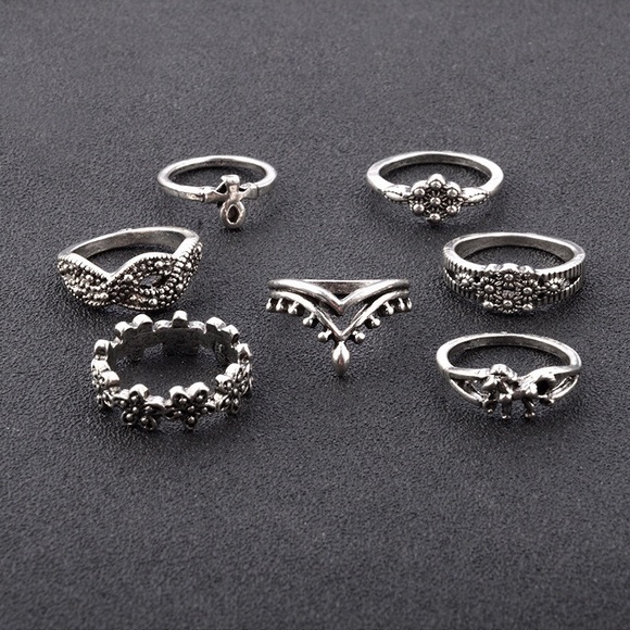 Jewelry | 13 Pcs Bohemian Retro Silver Crystal Gem Ring Set | Poshmark
